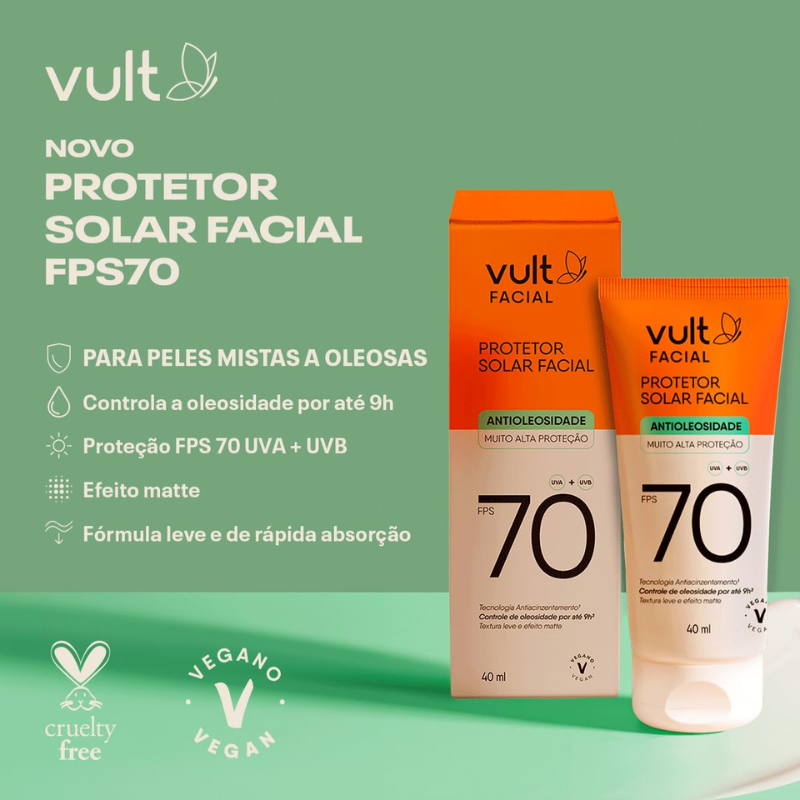 PROTETOR SOLAR FACIAL VULT ANTIOLEOSIDADE FPS 70 40ML – FarMake